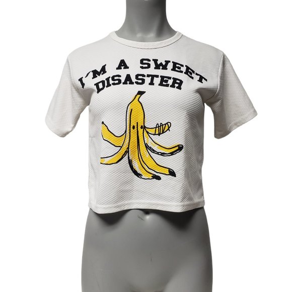 Ace | Tops | Ace Im A Sweet Disaster Banana Print Cropped Shirt Fits ...